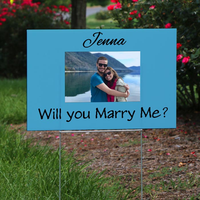Lawn sign with wedding proposal